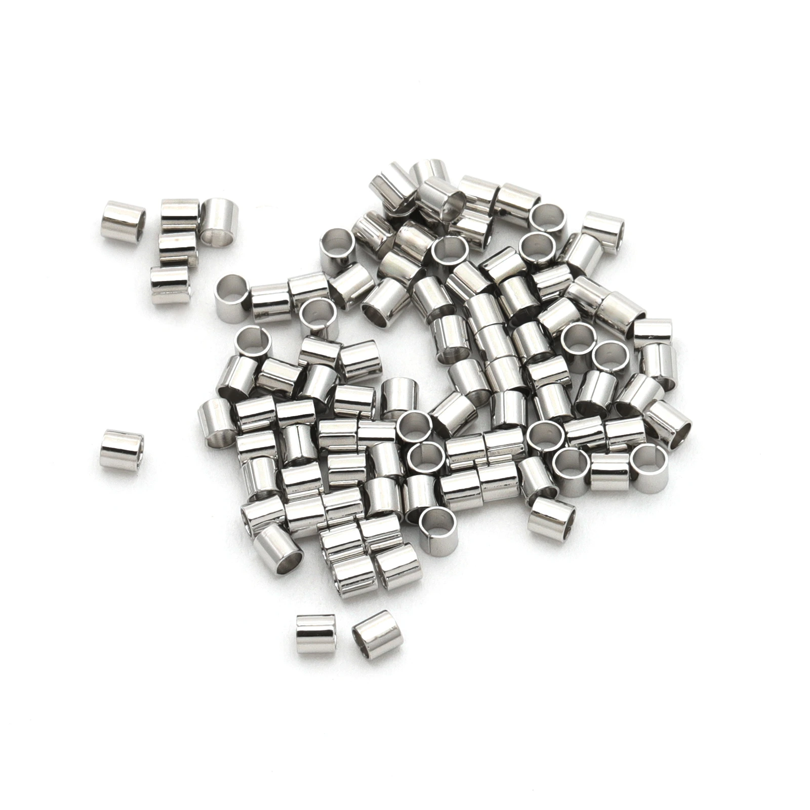 Crimp Tube Rhodium Plating Nickel Free OD: 2mm ID: Length 2mm - Beazu
