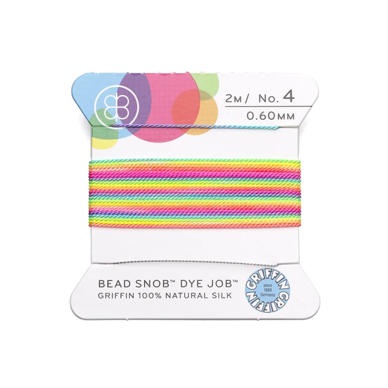 Griffin Silk Thread Size 4 Hand Dyed Rainbow Colour 2m/card - Beazu